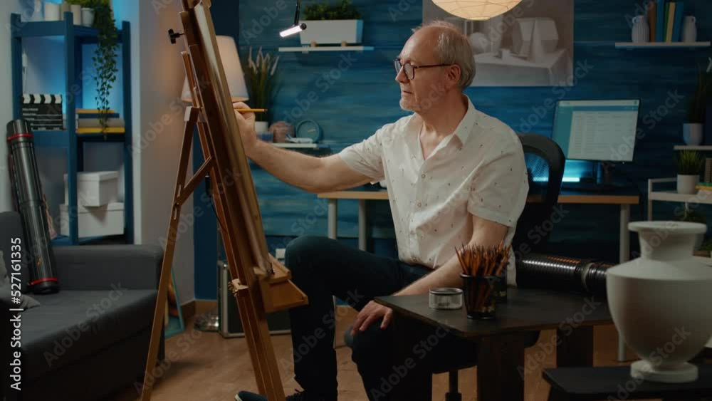 Old person with creative skills drawing vase design for hobby with art ...