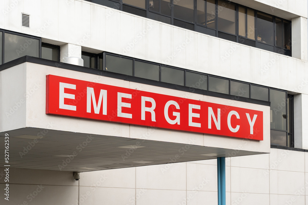 Emergency, sign, above, entrance, hospital, sign, logo, acute care ...