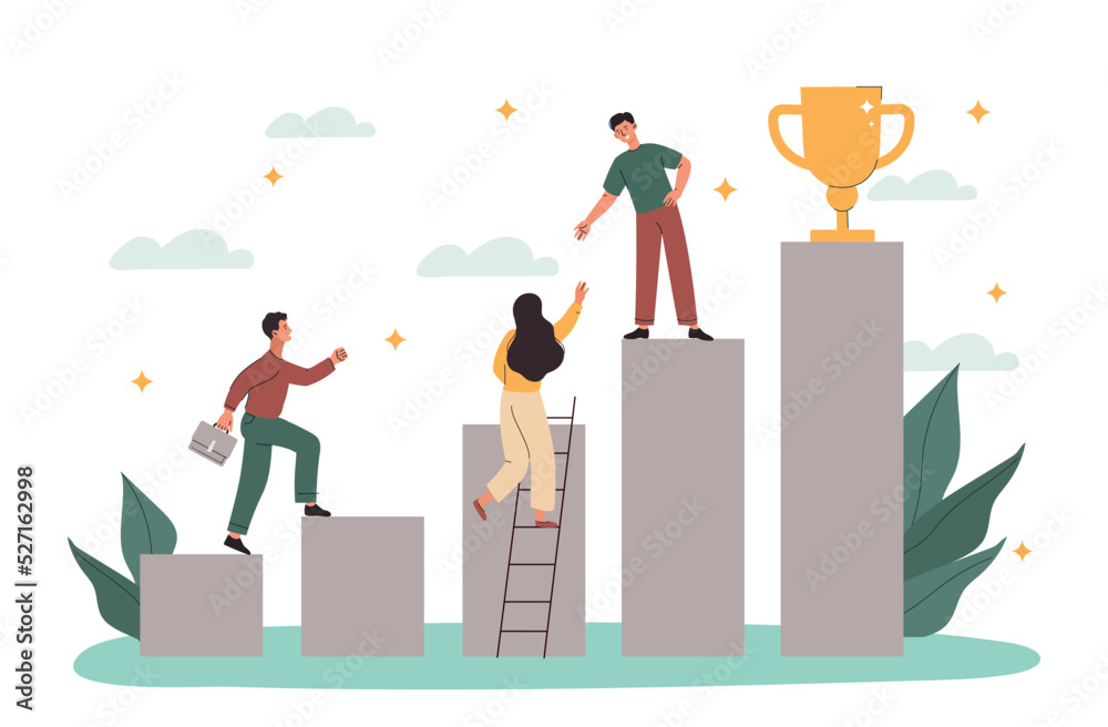 Concept of upskills. Employees next to growing charts. Self development ...