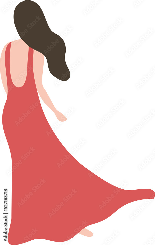 Back side woman in red dress on png background Stock Illustration ...