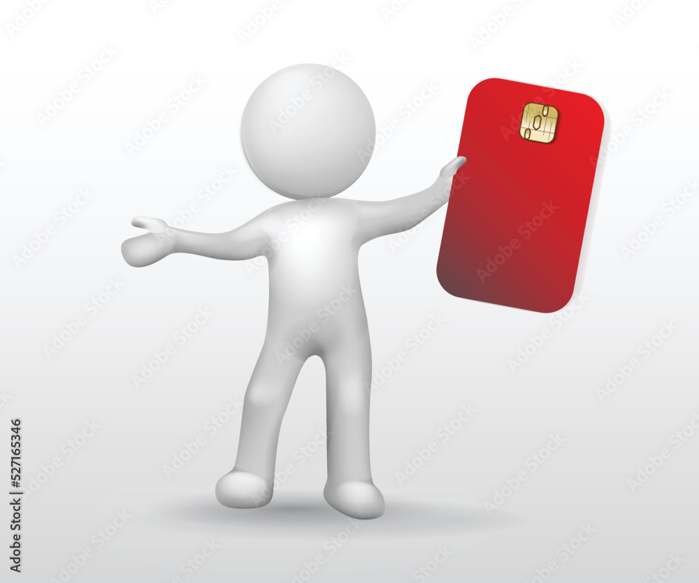 3D small white people - Banking card in his hand clipart icon vector ...
