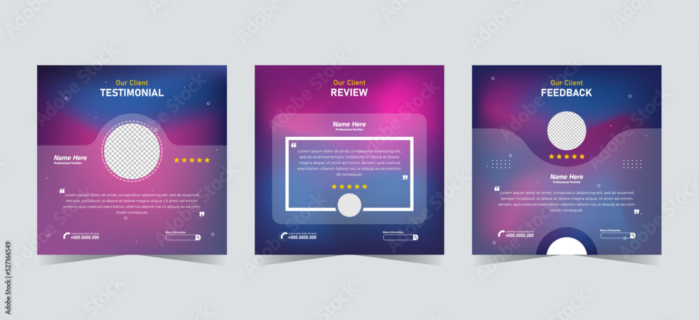 Set of customer testimonials social media template. Blue green gradient ...