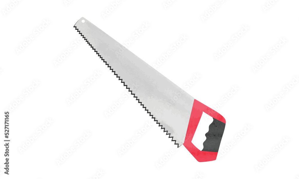 Pruning saw watercolor drawing isolated on white background. Garden saw ...