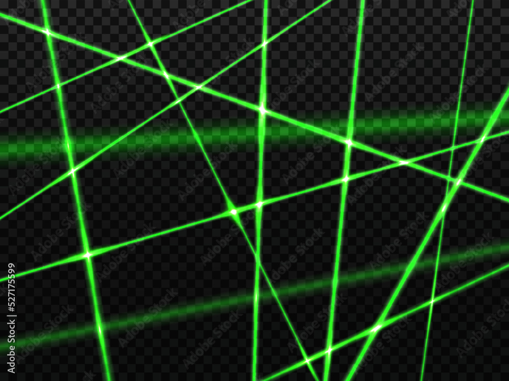 Crossed green laser beam lights, kryptonite neon lines of glow flares ...