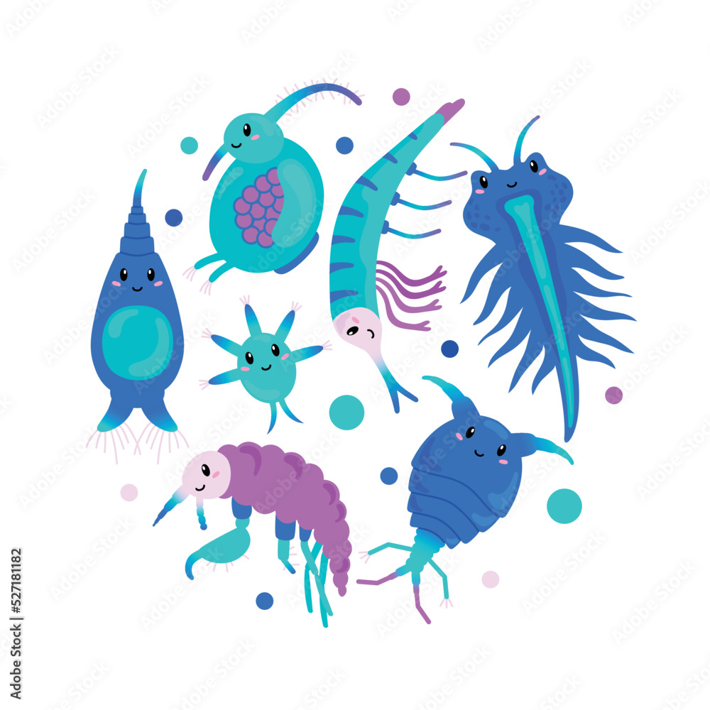 Underwater zooplankton banner or design element, flat vector ...