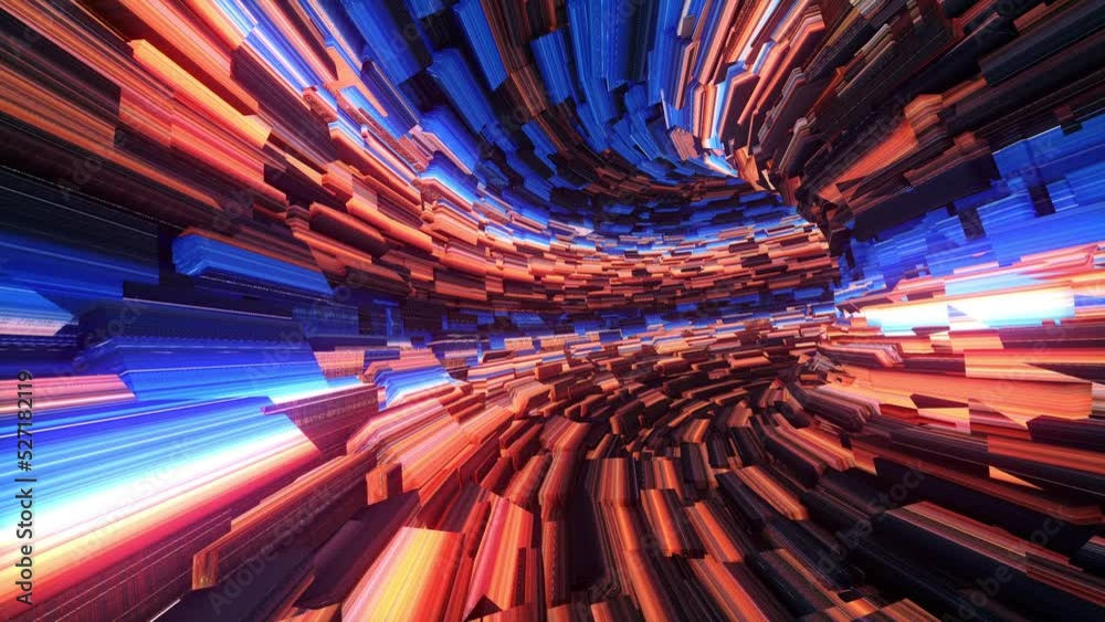 Abstract loop glow red blue digital flying lines motion and illuminated ...