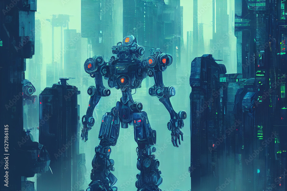 Robots i the Future City. Alien World War. Futuristic Robot City. Scene ...