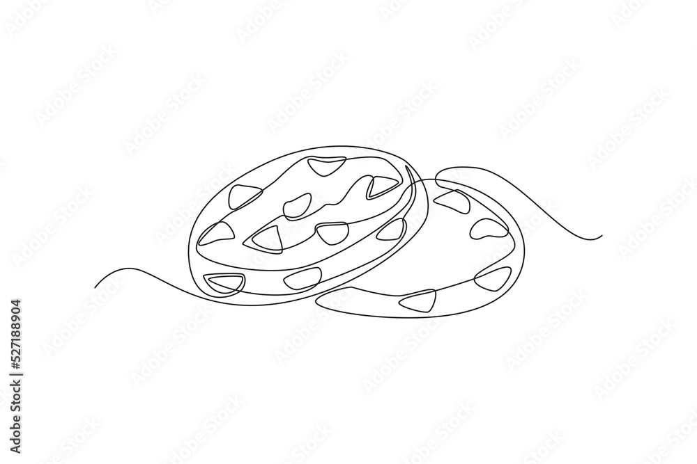 Vetor de Continuous one line drawing two chip cookies. Dessert concept ...