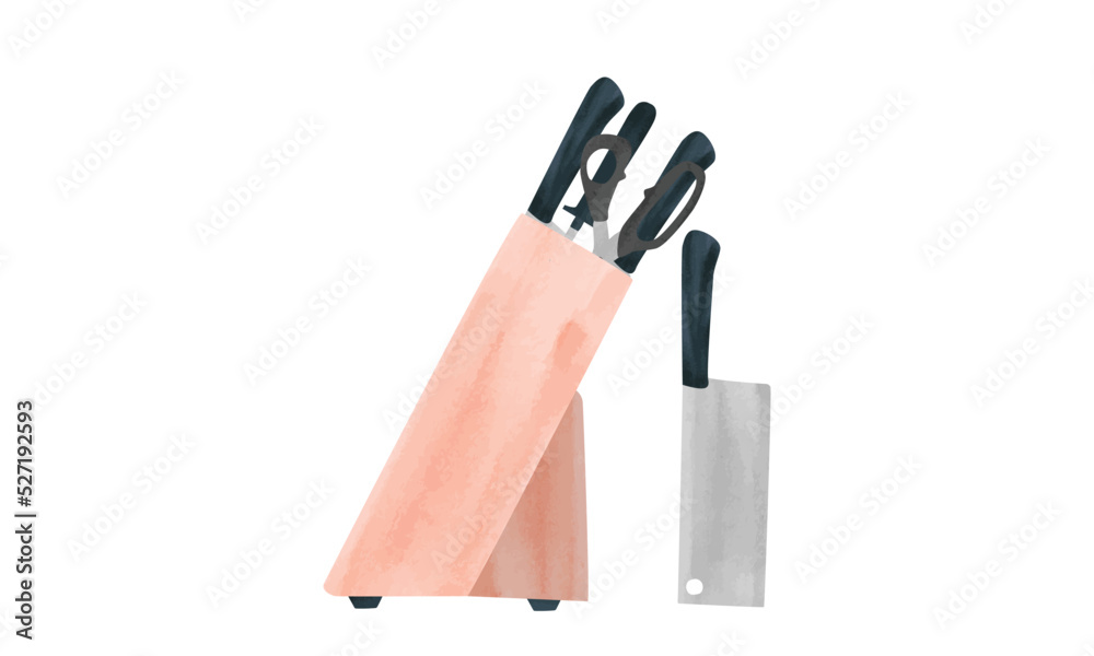 Wooden knife block watercolor style. Kitchen knife block vector design ...