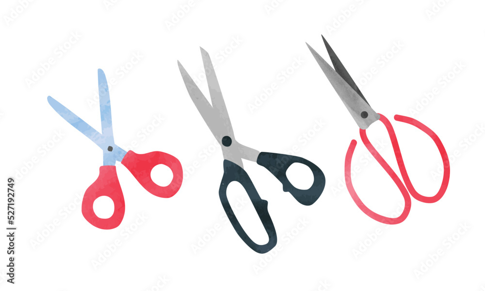 Scissors set watercolor drawing vector illustration isolated on white ...