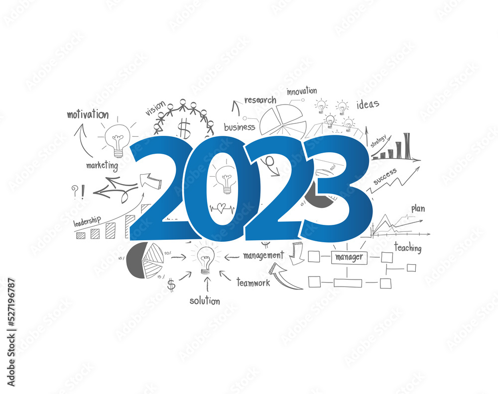 2023 business success ideas concept with creative thinking drawing ...