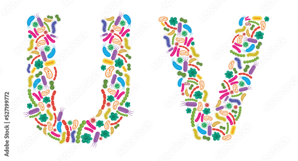 Vector alphabet U V made of Bacteria isolated on white background ...