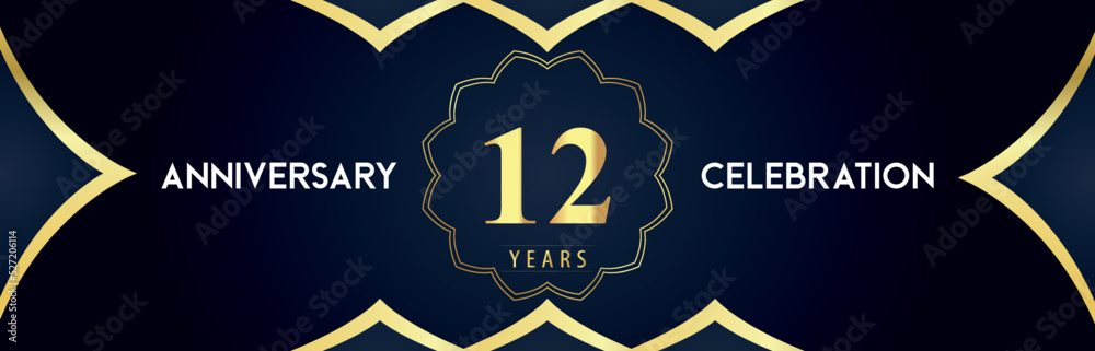 12 years anniversary celebration logo with gold decorative frames on ...