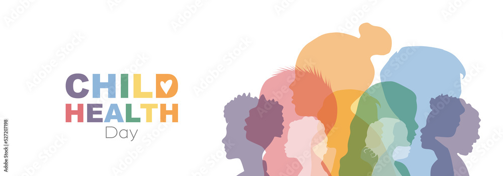 Child Health Day banner. Children of different ethnicities stand side ...