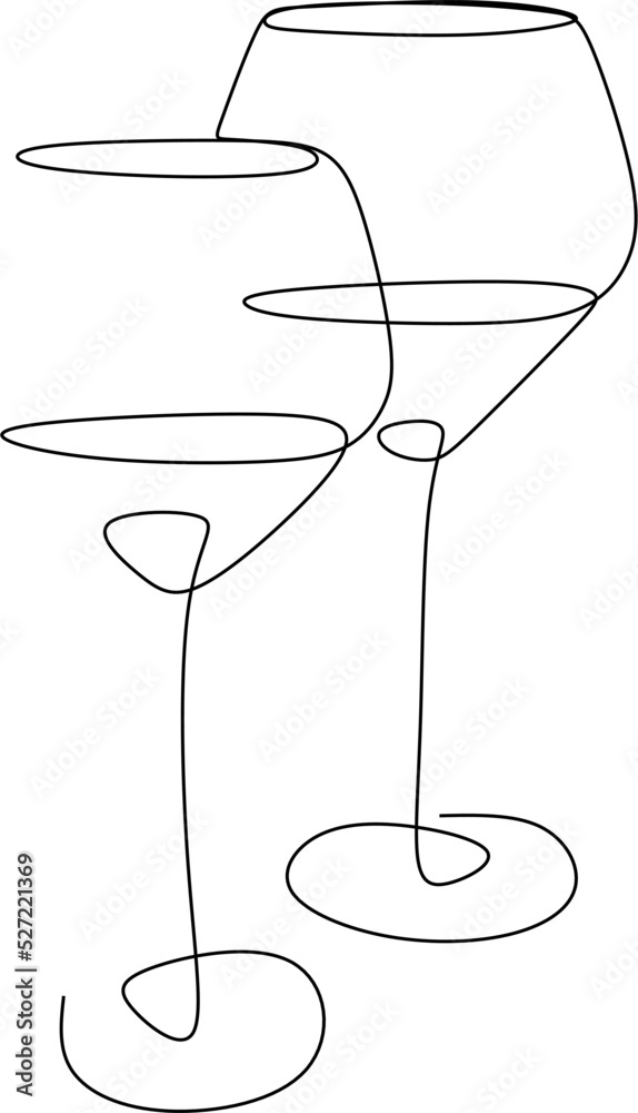 Wine Glass Continuous Line Drawing Black Sketch on White Background ...
