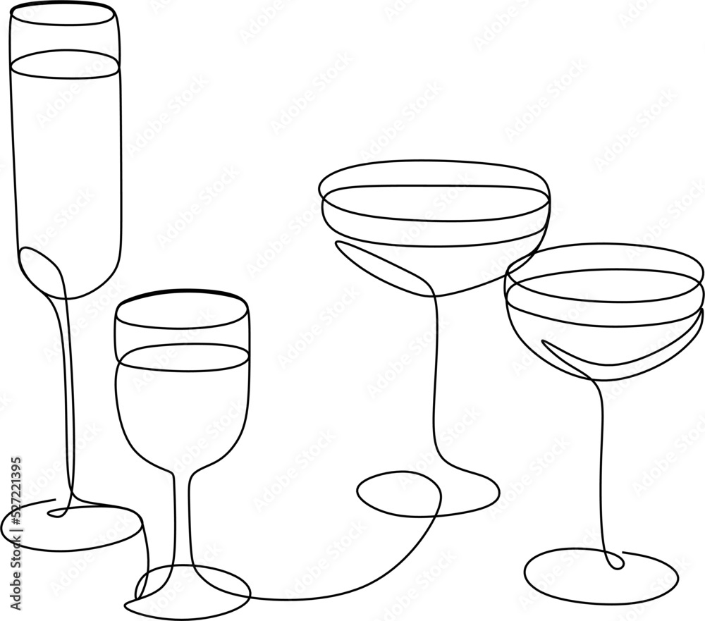 Wine Glass Continuous Line Drawing Black Sketch on White Background ...