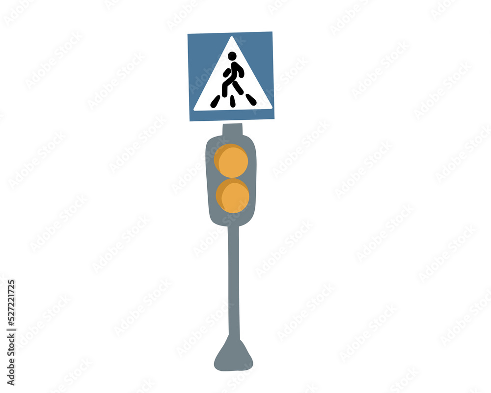 Road sign of an unregulated pedestrian crossing with a yellow flashing ...
