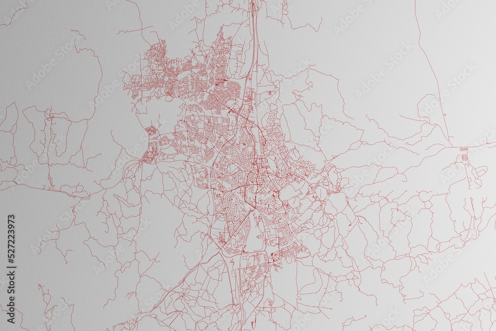 Map of the streets of Windhoek (Namibia) made with red lines on white ...