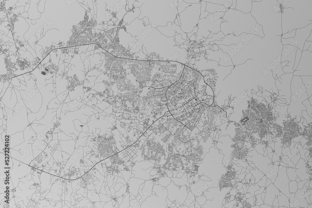 Map of the streets of Abuja (Nigeria) made with black lines on grey ...