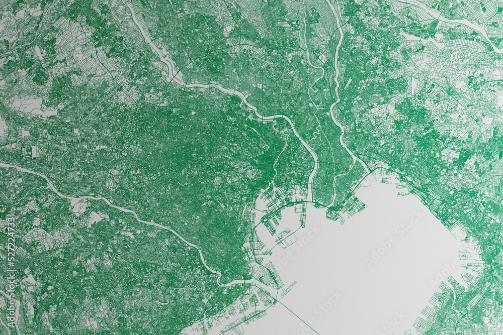 Map of the streets of Tokyo (Japan) made with green lines on white ...
