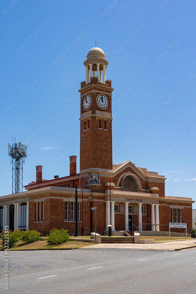 An historic courthouse with a tall clock tower and cupola Stock Photo ...