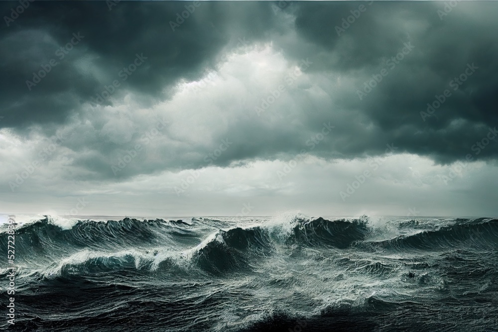 Turbulent ocean waves, dangerous storm surf - moody overcast storm ... Turbulent ocean waves, dangerous storm surf - moody overcast storm ...