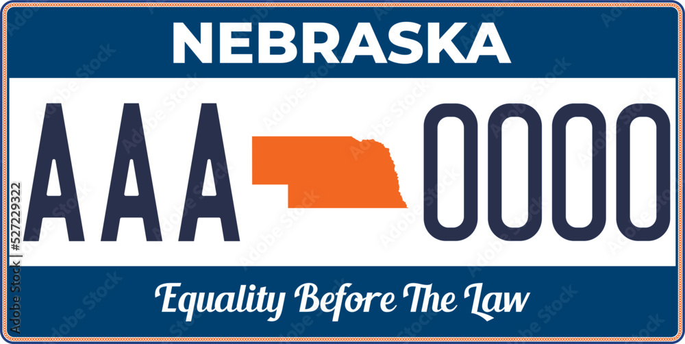 Vehicle license plates marking in Nebraska in United States of America ...