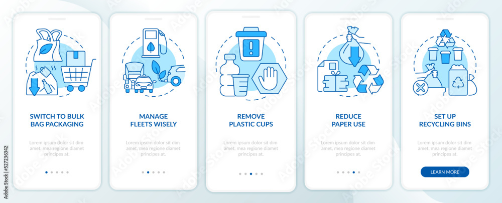 Becoming zero waste brand blue onboarding mobile app screen ...