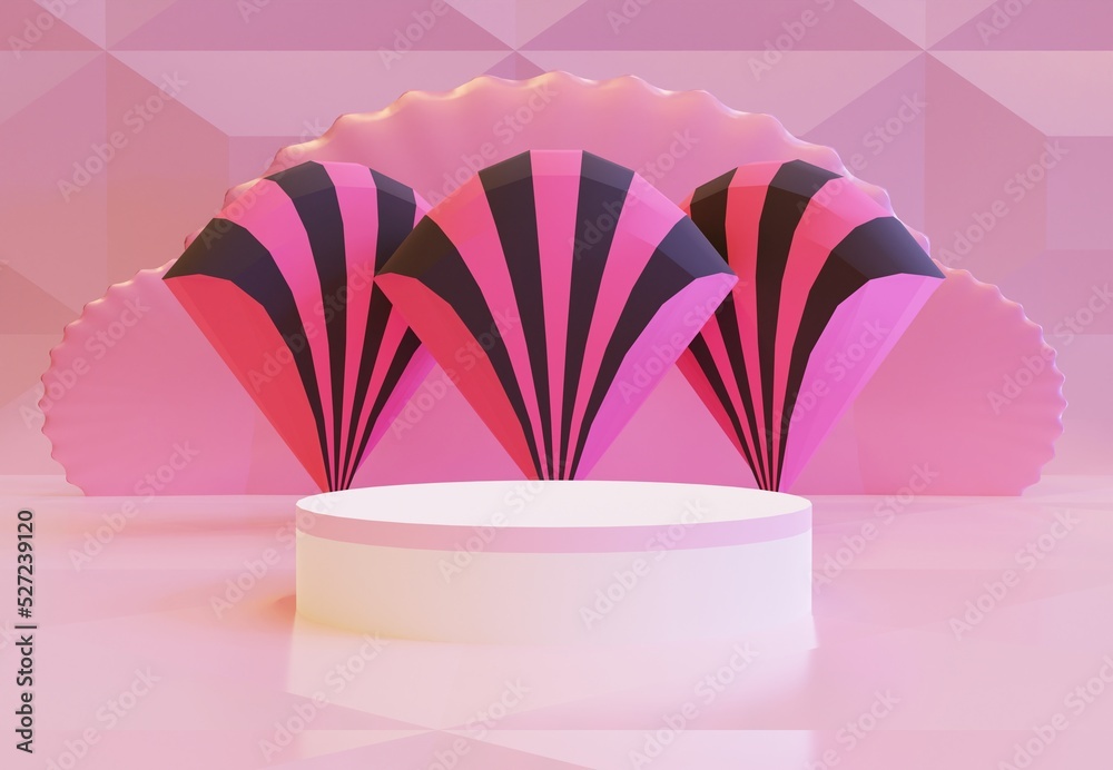 Elegant podium with abstract art objects. Stand to show products. Stage ...