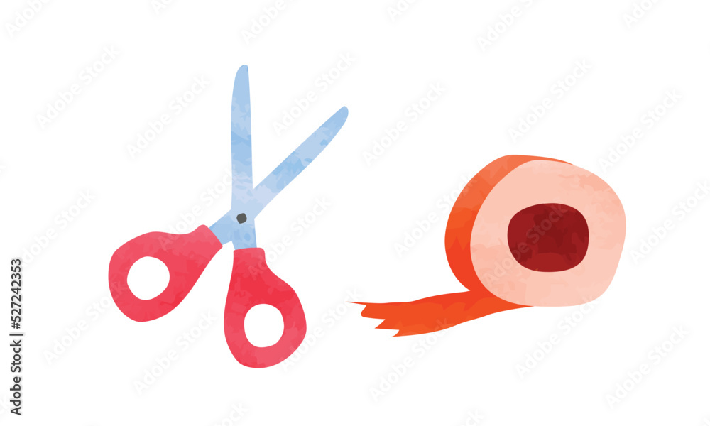 Hand drawn scissor and tape watercolor illustration isolated on white ...