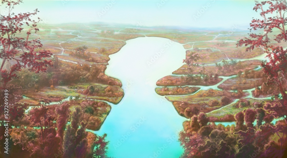 Surreal autumn forest and river. Concept idea art of nature, mind ...