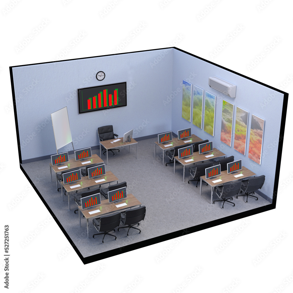 3D Render : Isometric illustration of Training room interior design ...