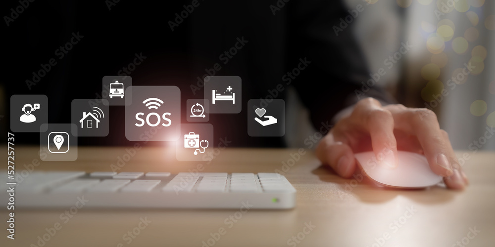 SOS, Health care emergency application. Technology and network concept ...