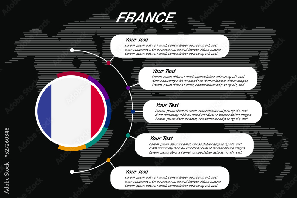 France circle infographic with information text spaces, black ...