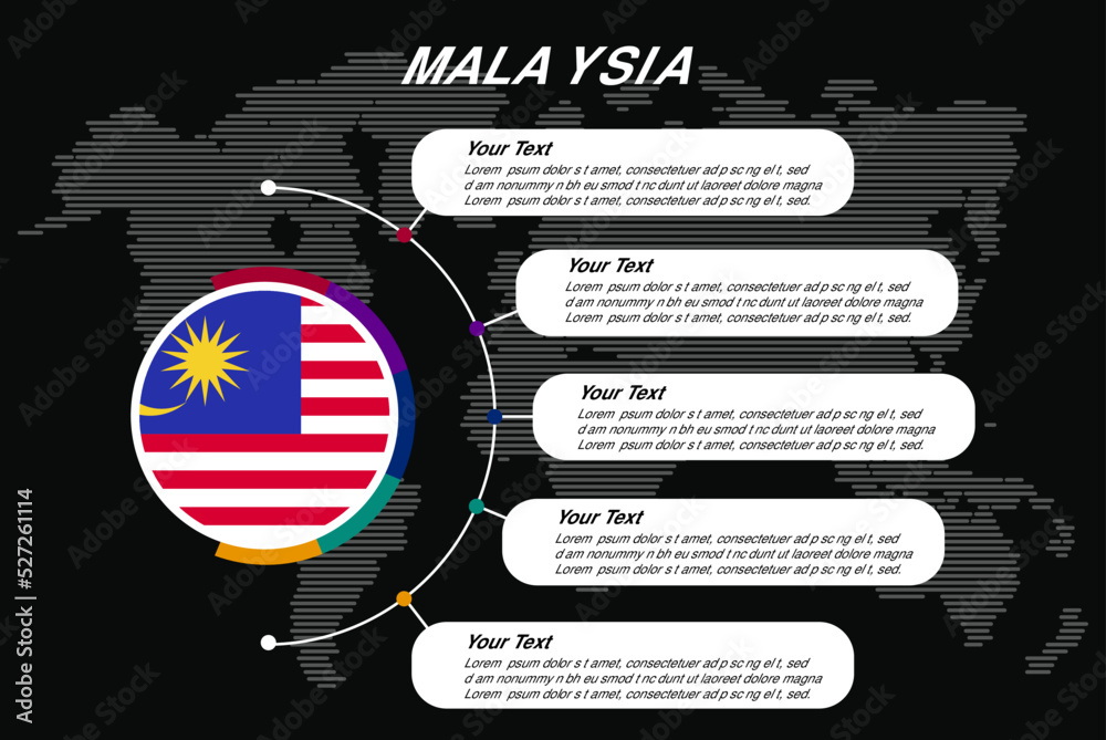 Malaysia circle infographic with information text spaces, black ...