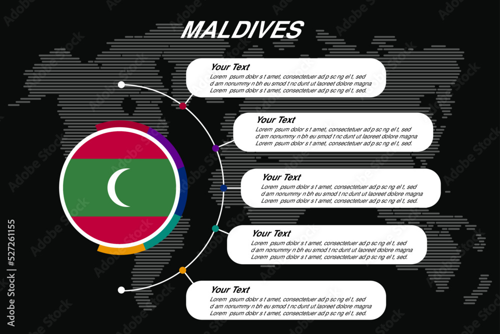 Maldives circle infographic with information text spaces, black ...