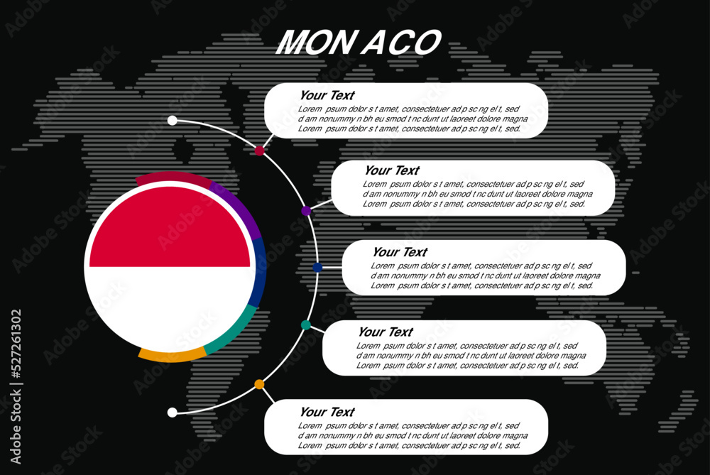 Monaco circle infographic with information text spaces, black ...