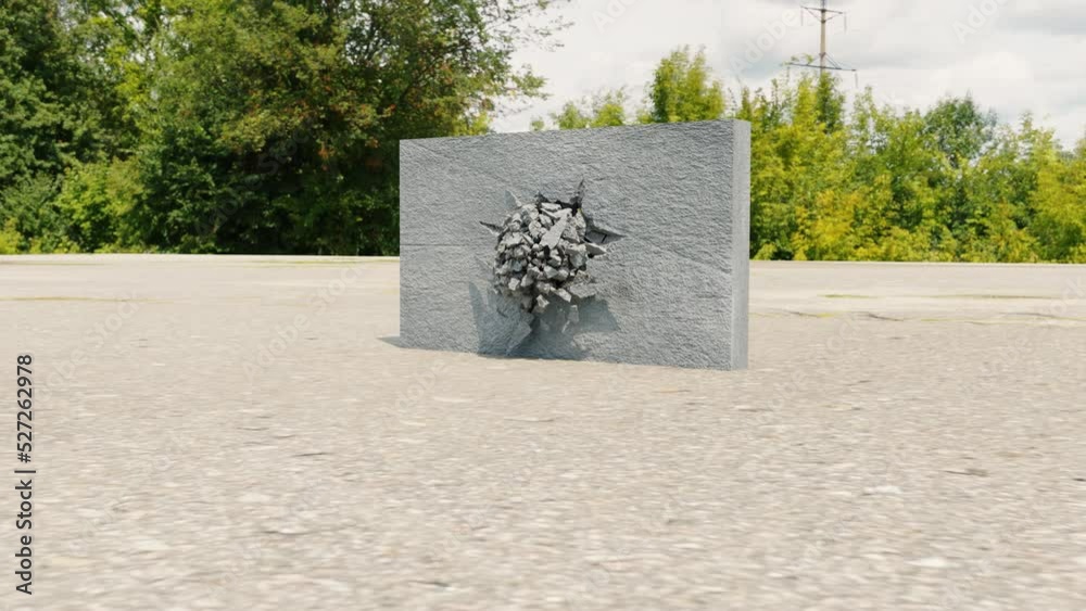 demolition of a wall in slow motion. a 3d wall destruction scene ...