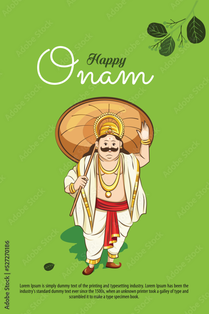Illustrated picture of Mahabali. Kerala Onam festival with Happy Onam ...