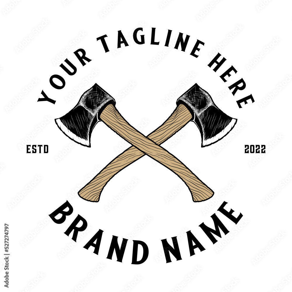 ax throwing logo design. two axes criss-cross, spotted, vintage ...
