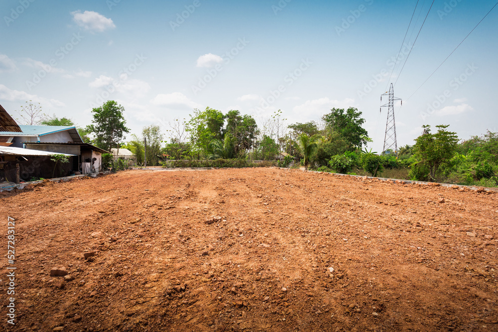 Empty dry cracked swamp reclamation soil, land plot for housing ...