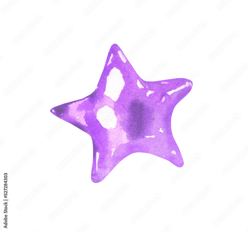 Watercolor violet star illustration for kids,children,baby shower ...