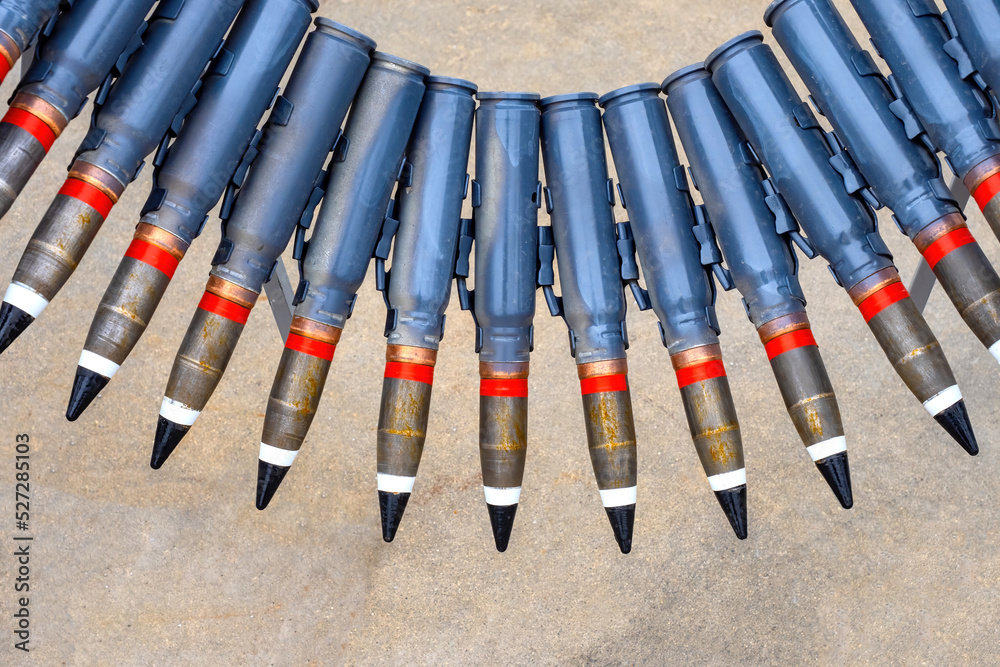 Large caliber warheads. Supplies for machine gun above ground. Blue ...
