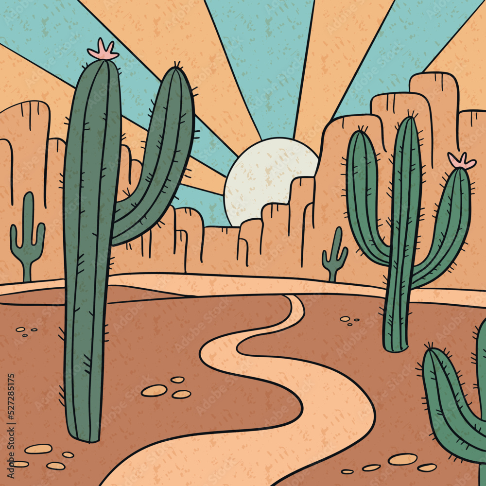 Arizona desert landscape linear graphic print for apparel, t shirt ...