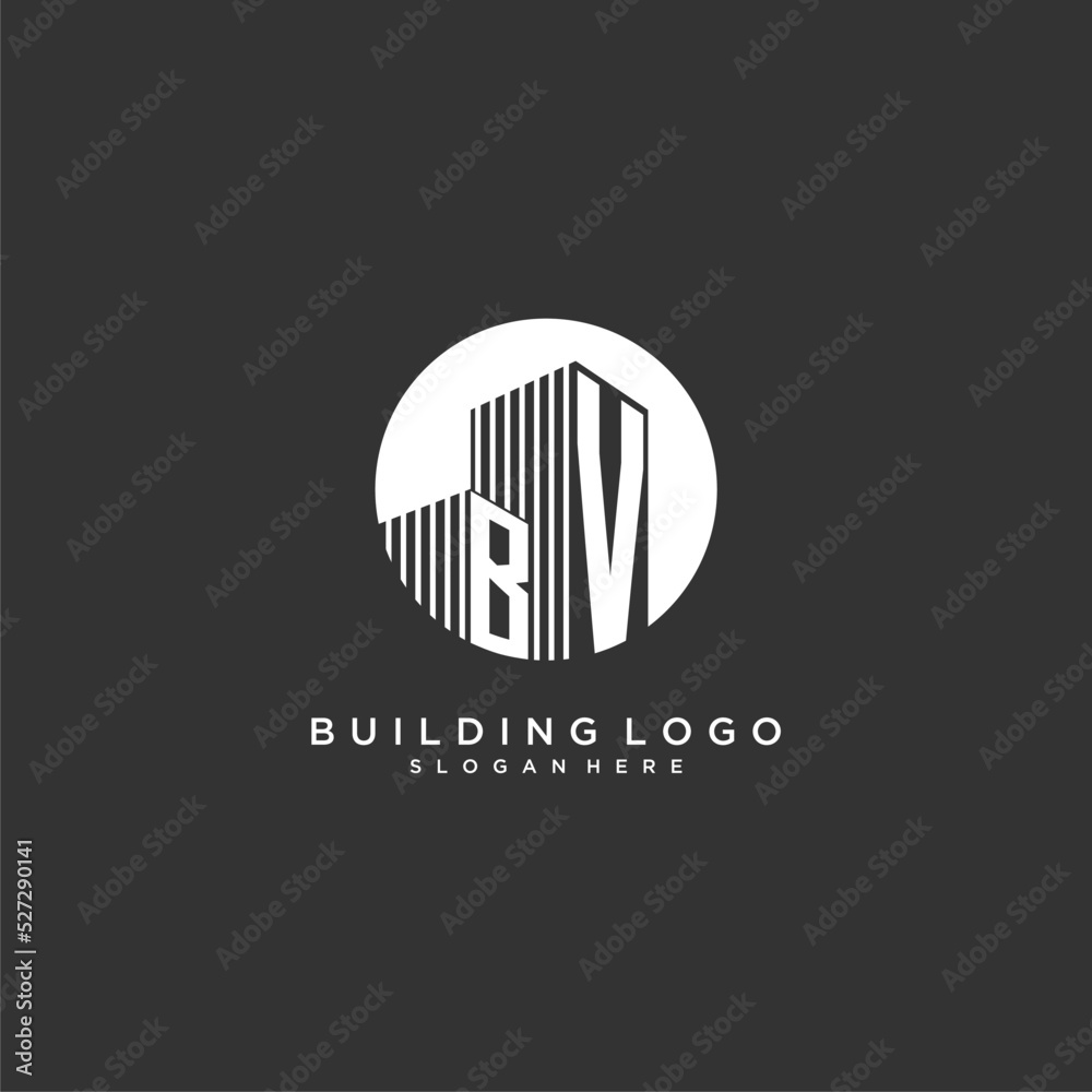 BV initial monogram building logo for real estate with creative circle ...