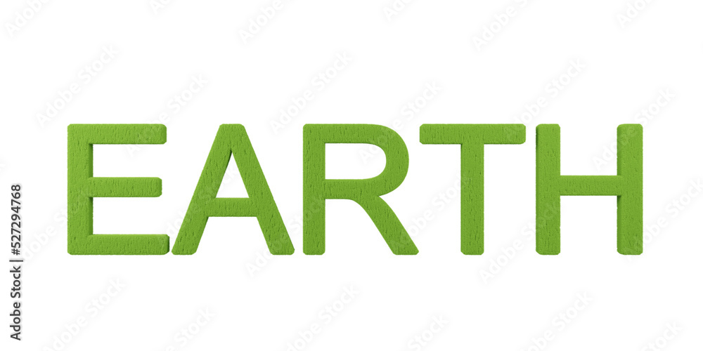 concept of green grass font earth isolated on white background. 3d ...