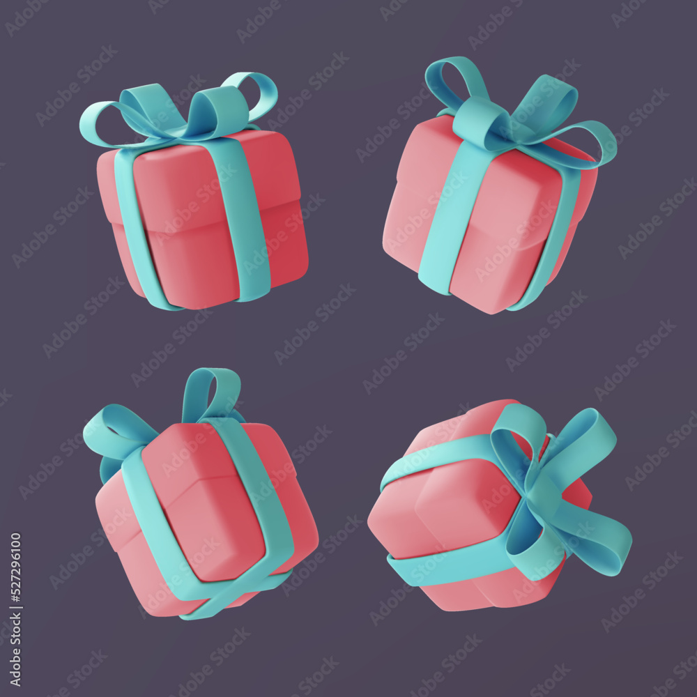 Cute pastel gift boxes different angles set. 3D holiday surprise boxes ...