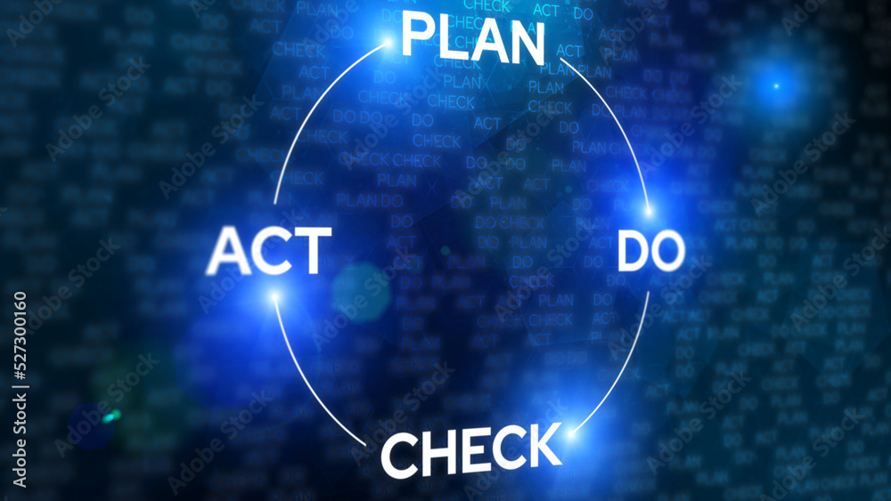 PDCA loop. Business circle concept blue screen design Stock ...