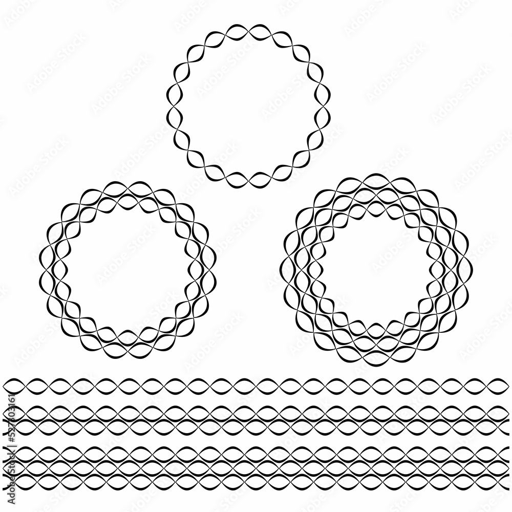 wavy line decorative circle frames and border patterns Stock ...