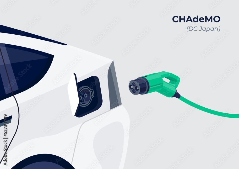 Chademo standard charging connector plug and socket. Opened electric ...